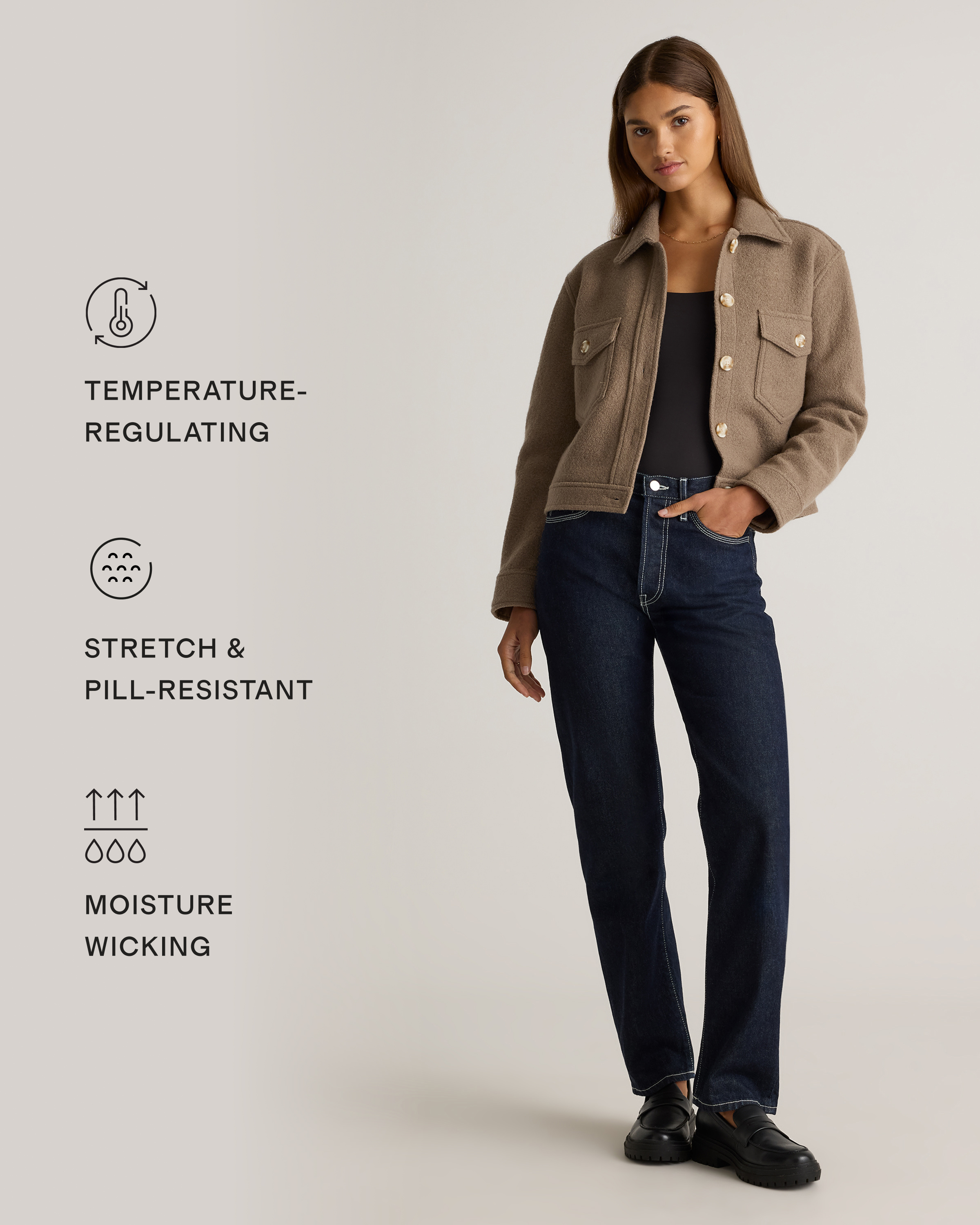 QUINCE Merino Wool Cropped Shirt Jacket